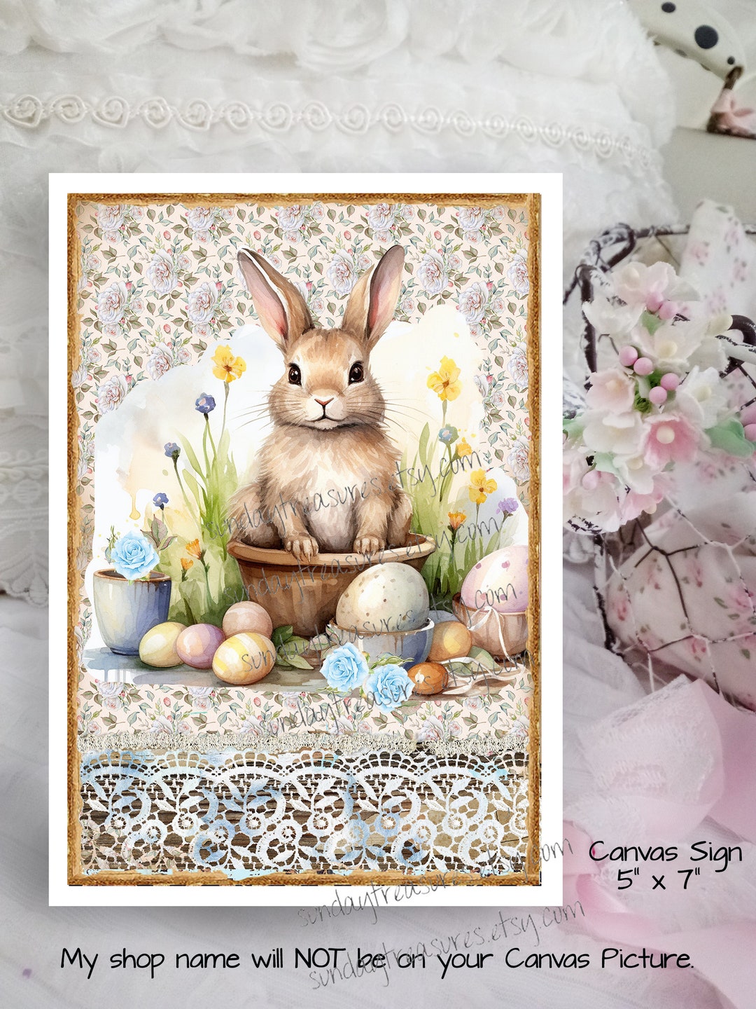 Easter Bunny Spring Sign / 5x7 Easter Rabbit Canvas Sign / Tiered Tray ...