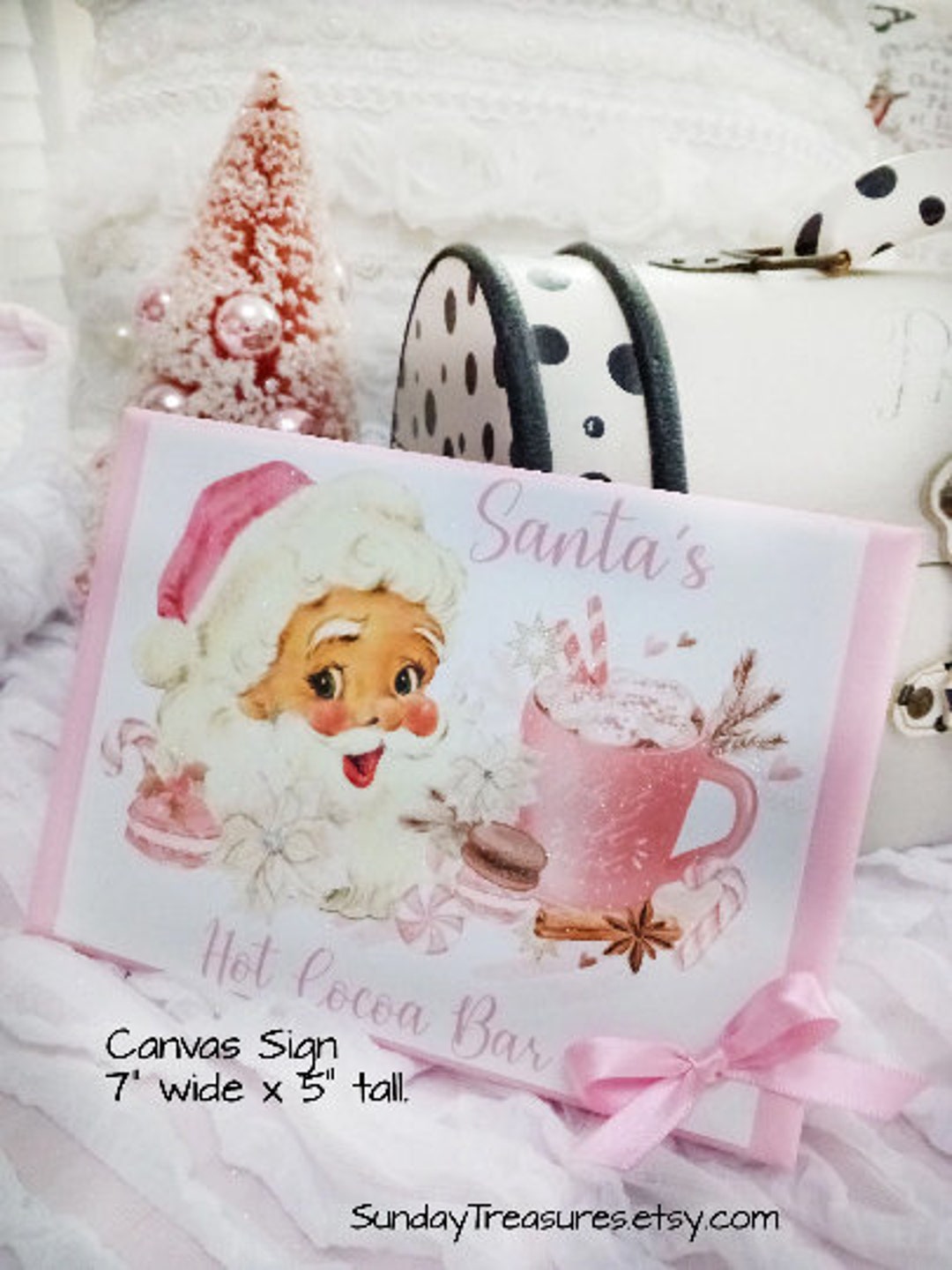 Pink Vintage Santa's Hot Cocoa Bar Sign Wall Decor / Canvas Sign Sz 5x7 ...