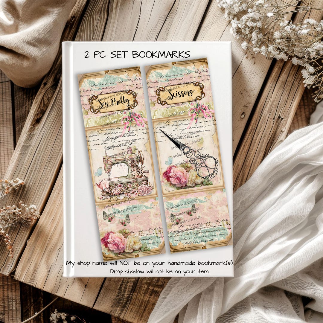 2 PC SET HANDMADE Bookmarks / Vintage Victorian Sewing Machine ...