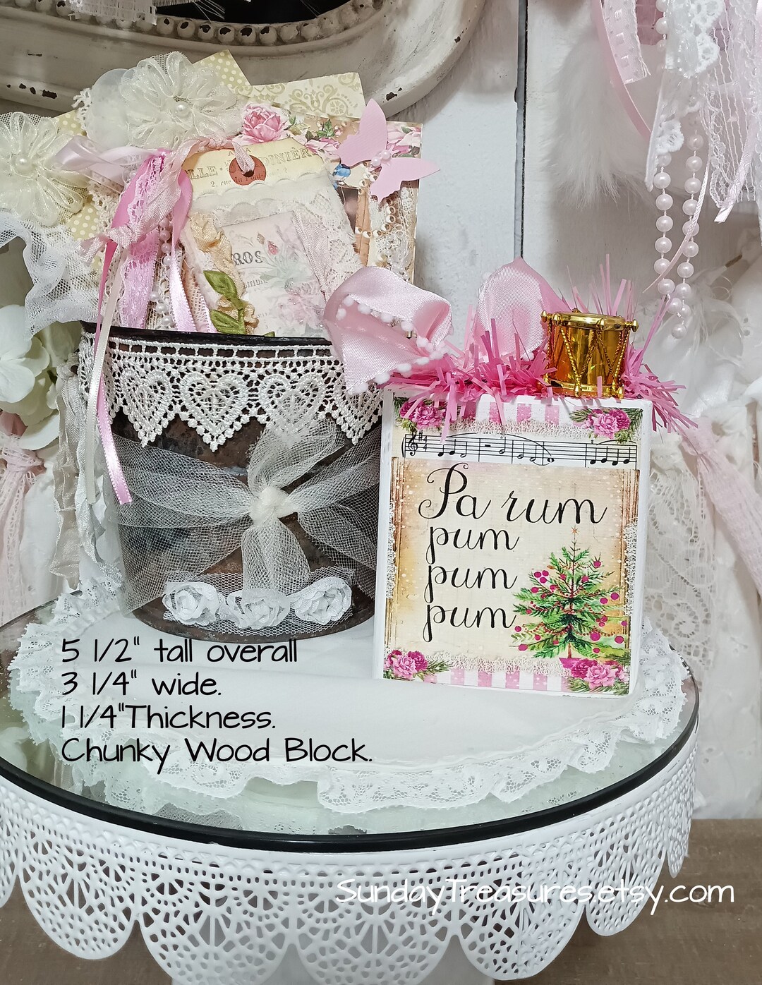 Pa Rum Pum Pum Pum Sign Block / Pink Bow Romantic Pink Roses Gold Drum ...