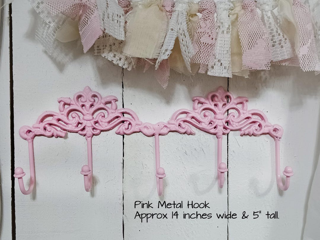 Pink Metal Iron Hook Rack / 5 Hooks Scroll Design / Pink Hooks ...