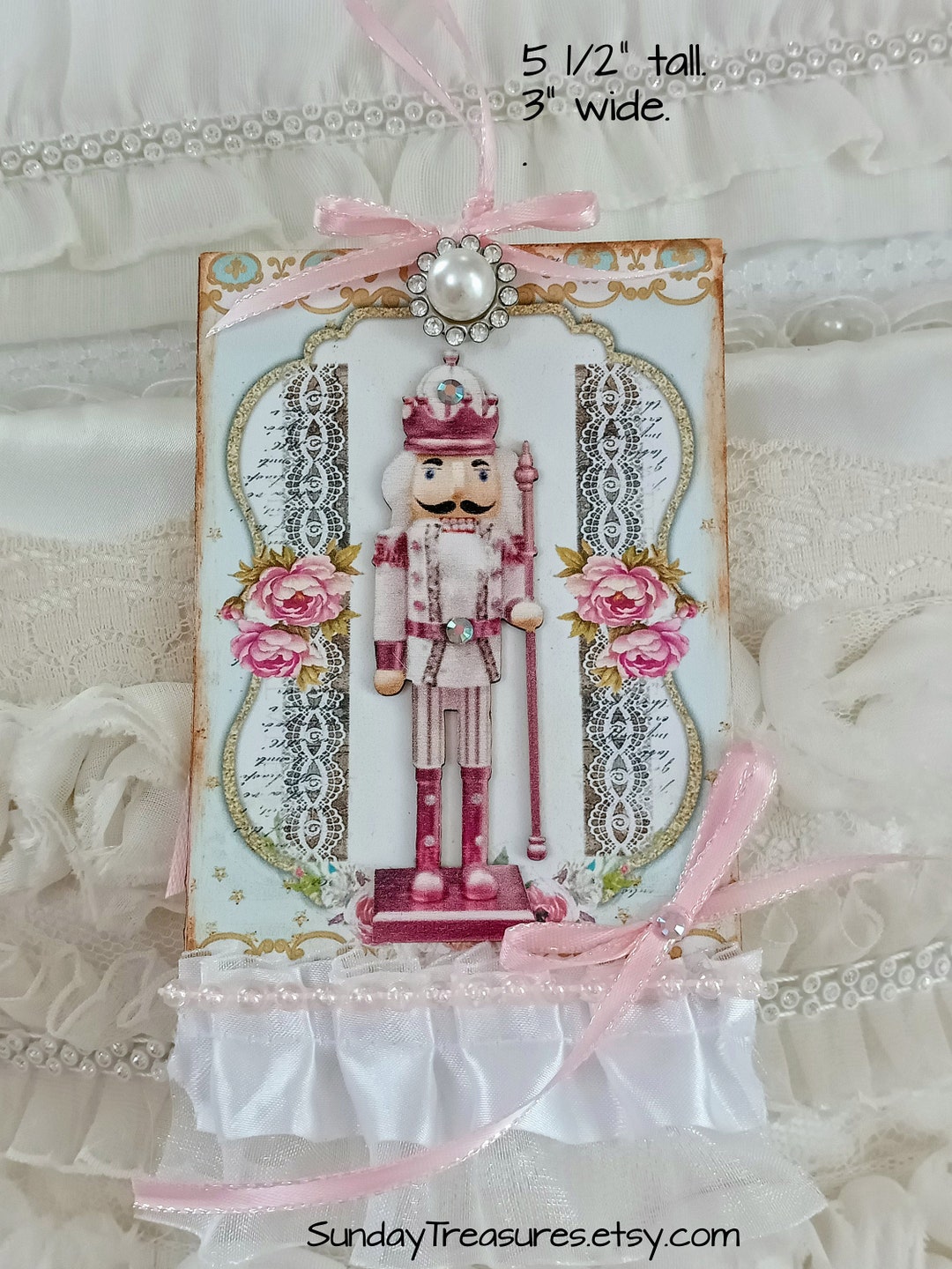 Pink Mint Green Wood Nutcracker Shabby Chic Christmas Ornament / Tag ...