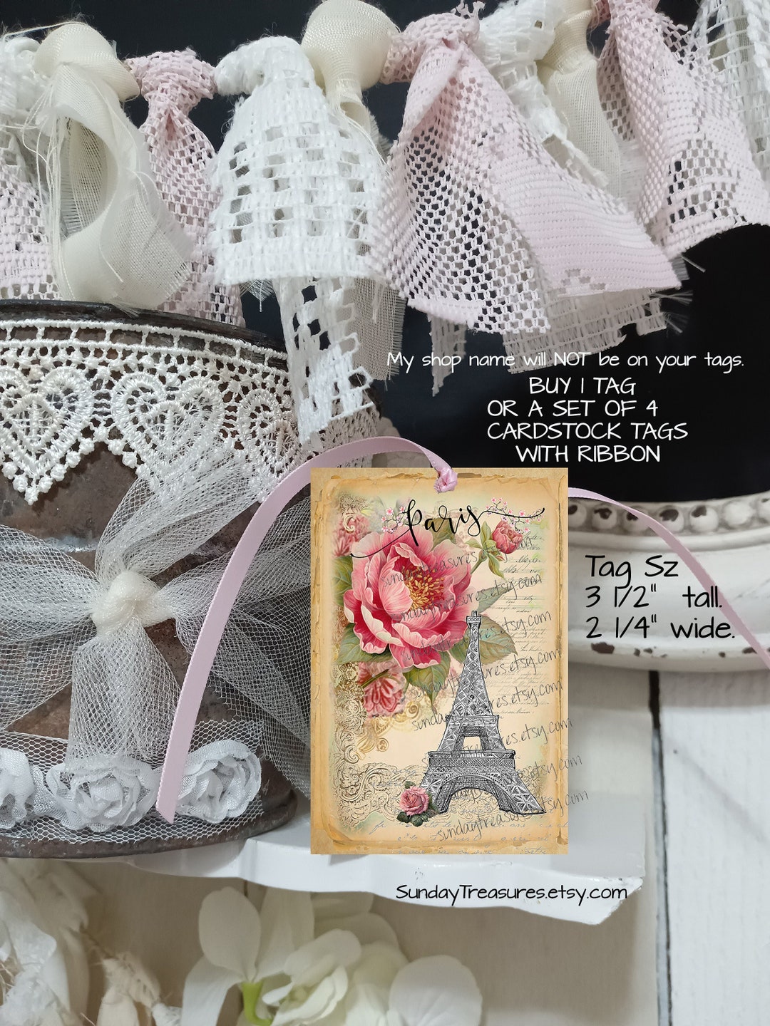Handmade Paris Eiffel Tower Tags / Buy 1 Tag or a Set of 4 / Junk ...
