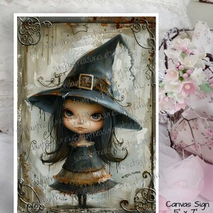 5x7 Sign Gothic Blue Witch Halloween / Horror Rustic Prim Farmhouse ...