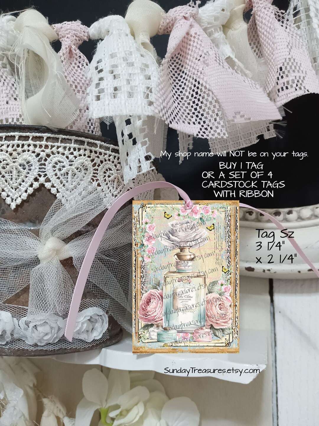 Shabby Chic Blue Perfume Bottle Tag / Buy 1 Tag or in Sets of 4 ...
