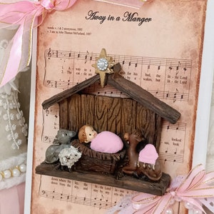Away in A Manger Christmas Sign / Vintage Sheet Music / Baby Jesus in ...