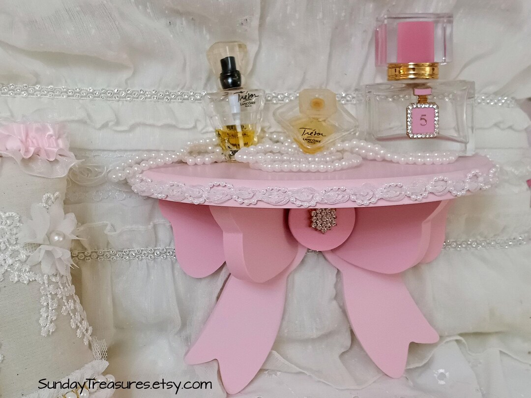Pink Bow Wood Shelf Shabby Chic Decor / Home Kitchen Nursery Bathroom ...