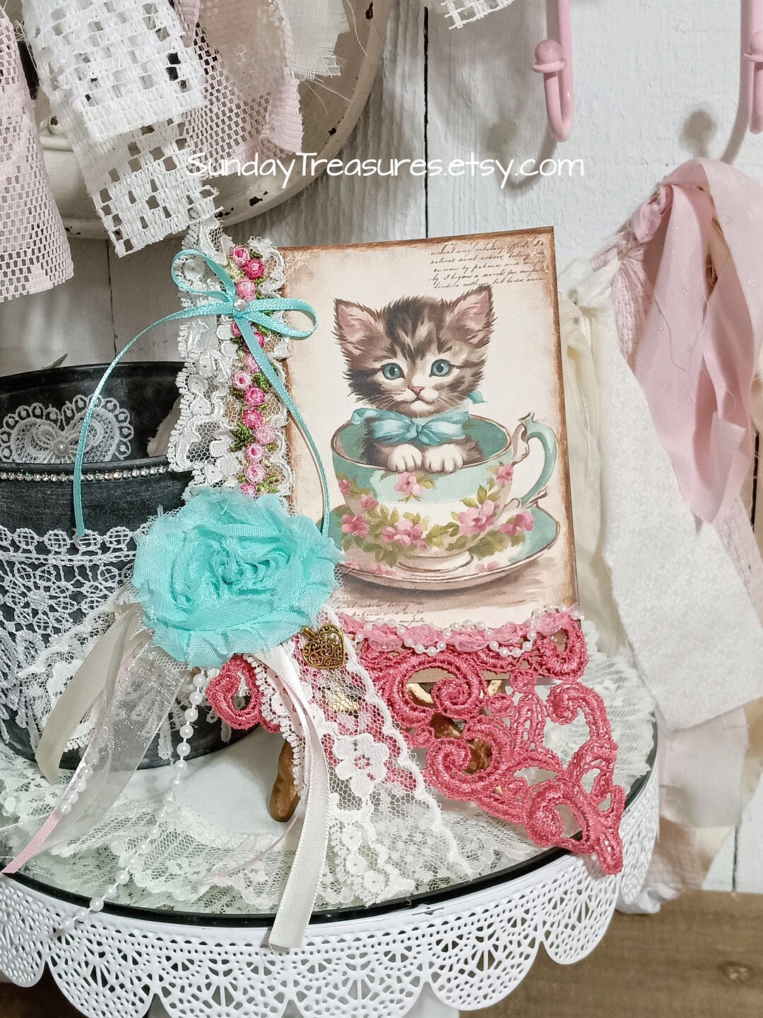 Kitten in Vintage Teacup 48 Pg Journal / Pink Blue Journal Book PLANNER ...