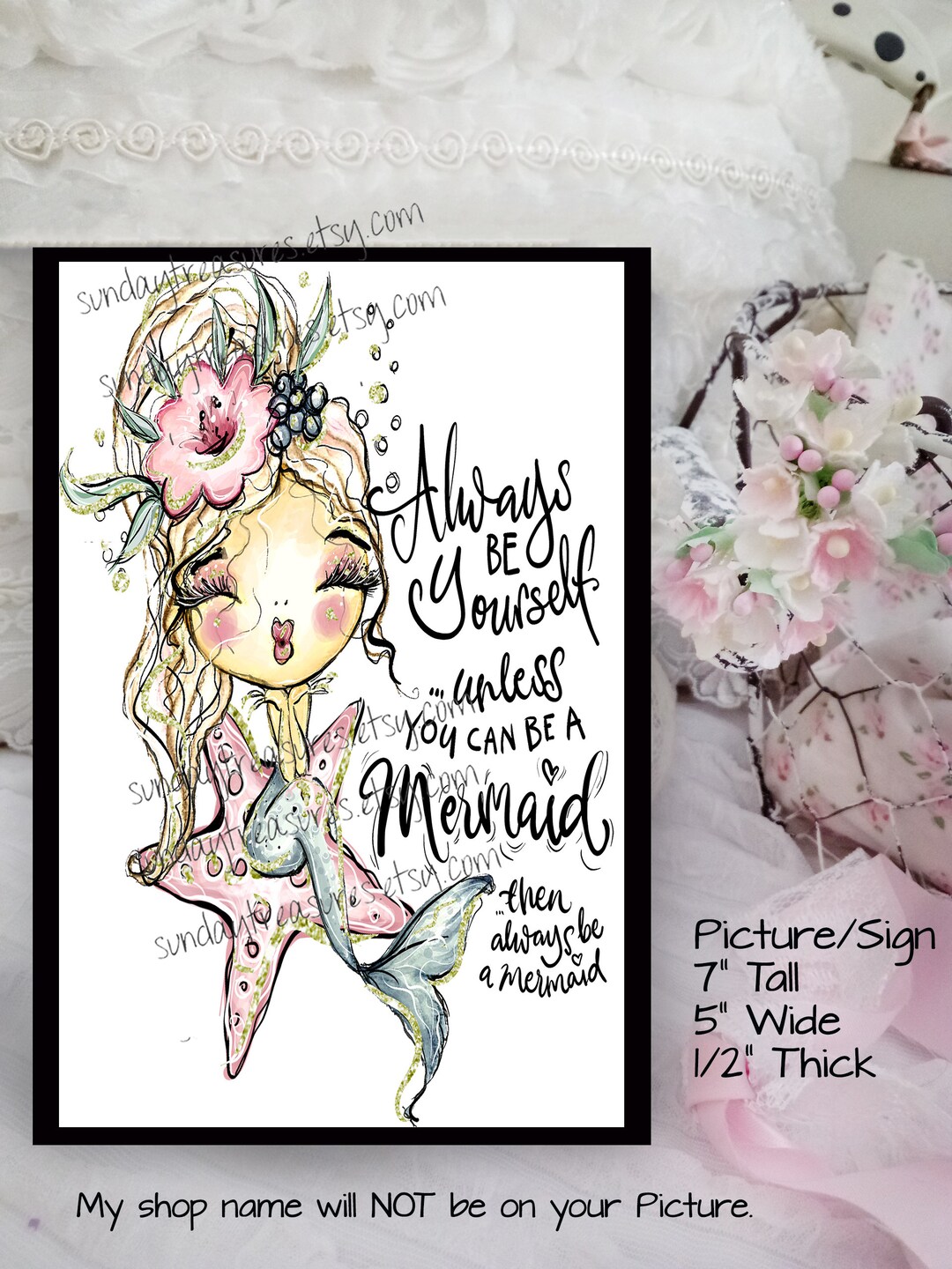 Pink Blue MERMAID Pink Starfish Picture Sign / Always Be - Etsy