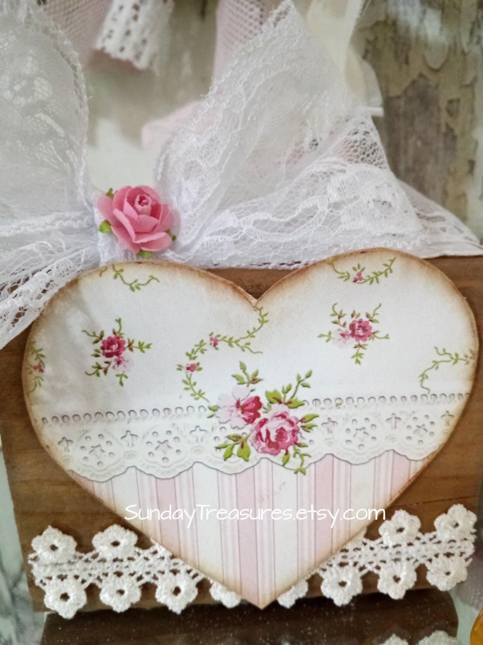 Pink Heart Sign Block / Romantic Lace Shabby Cottage Chic - Etsy