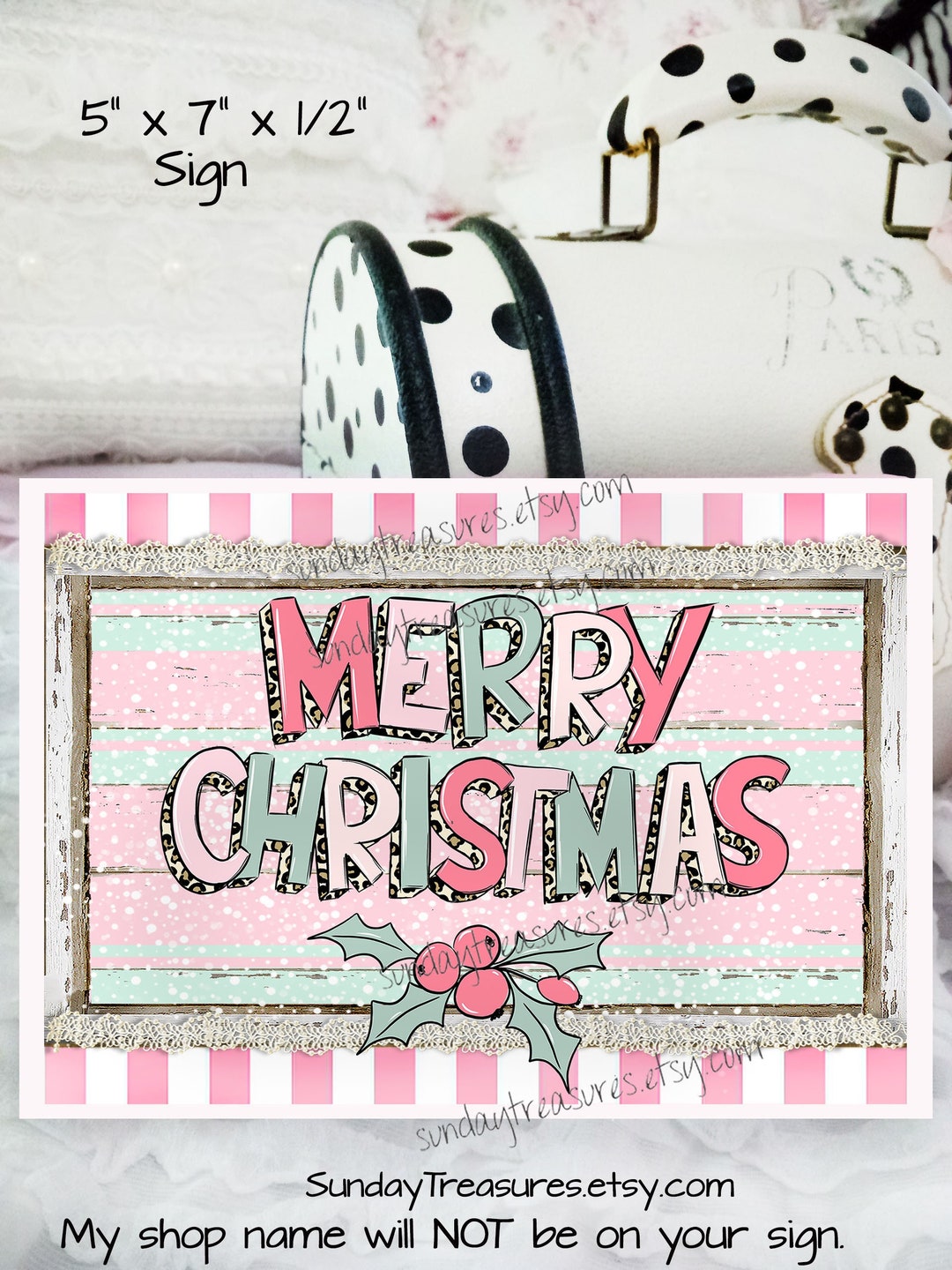 Pink Merry Christmas Sign Decor / Sign 5x7 / Art Wall Hanging Christmas ...
