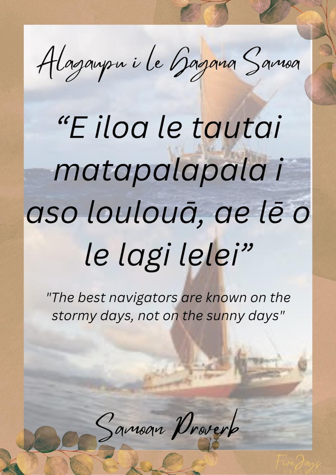 A3 Portrait Style Posters of Samoan Proverbs Alagaupu I Le Gagana Samoa ...