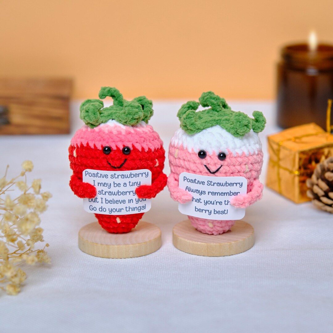 Handmade Crochet Positive Strawberry, Positive Message,cute Crochet ...