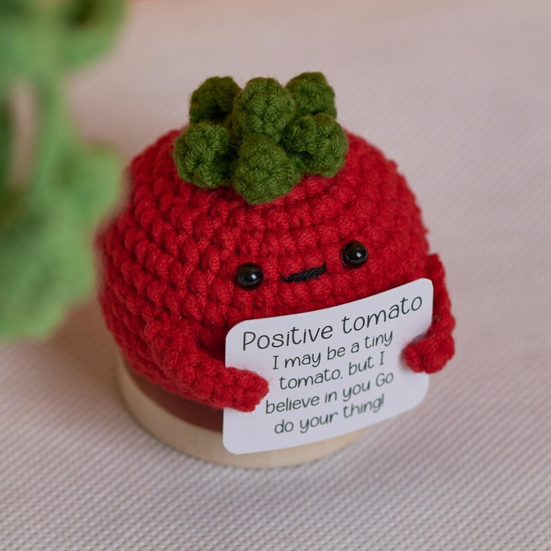 Crochet Positive Tomato, Handmade Custom Gift, Small Funny Crochet ...