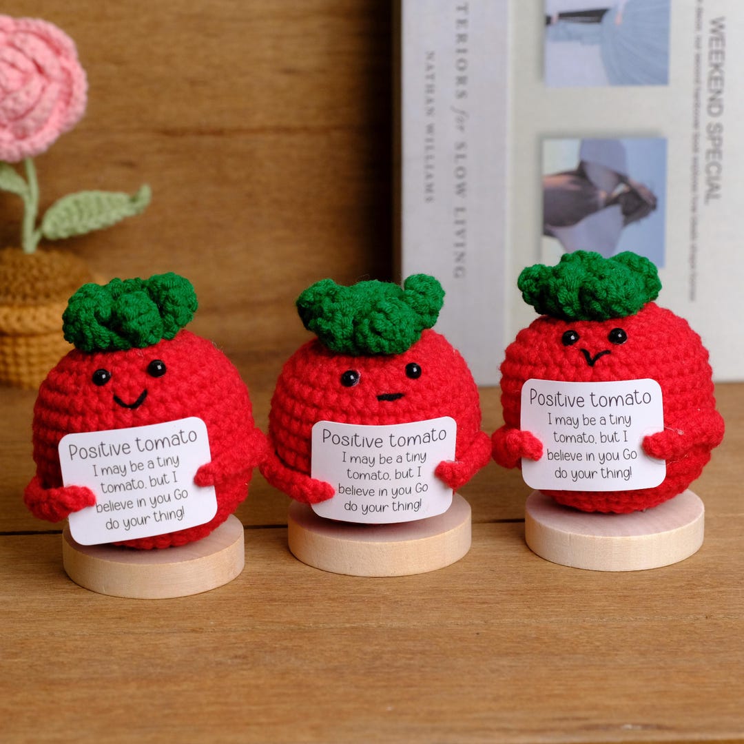 Crochet Positive Tomato, Handmade Custom Gift, Small Funny Crochet ...
