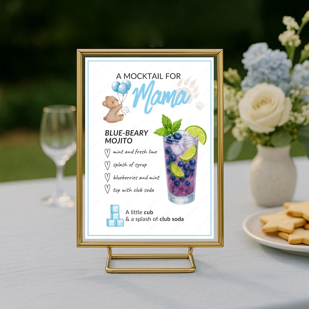 A Mocktail for MAMA Bluebeary BOY Baby Shower Mocktail Sign, Blueberry ...