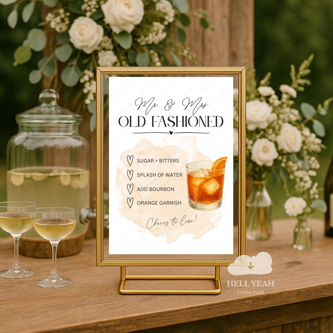 MR and MRS Old Fashioned Printable Bar Menu, DIY Old Fashioned Recipe ...