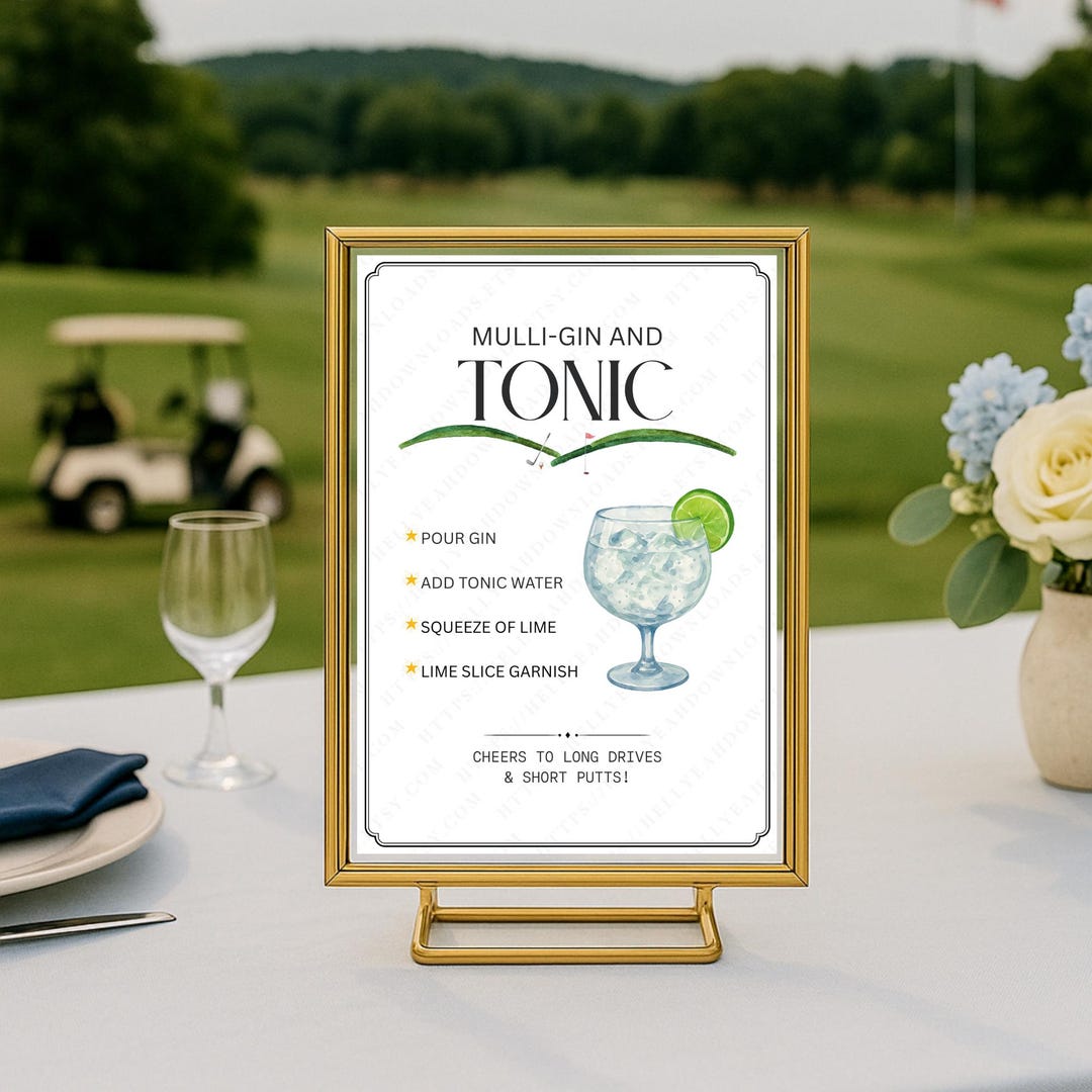 Mulli-gin and Tonic Cocktail, Printable Golf Bar Sign, Editable Gin ...