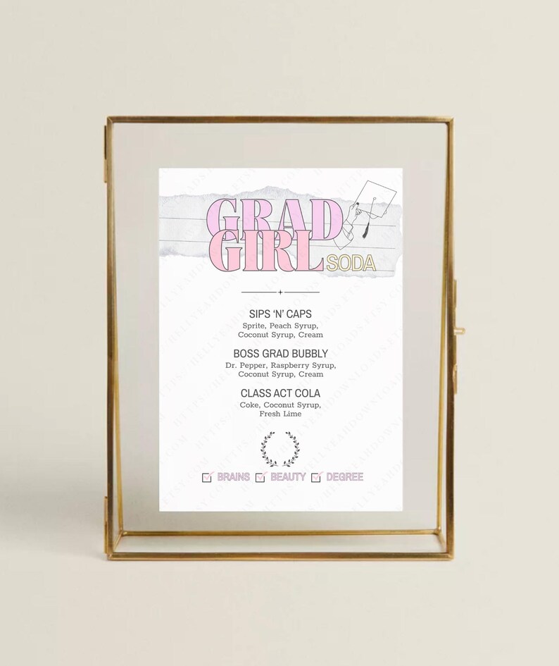 GRAD GIRL Soda Women's Grad Party Sign, High School Grad DIY Soda Menu ...