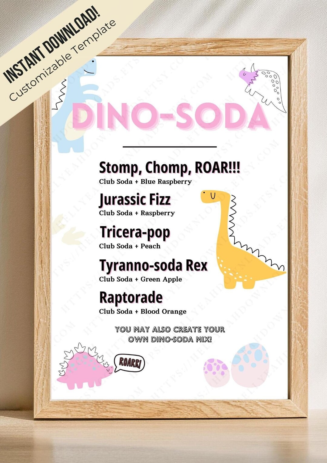 DINO-SODA Pink Dinosaur Party Soda Drinks, Dinosaur Themed Italian Soda ...