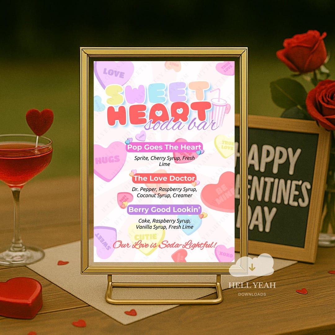 SWEETHEART SODA Printable Menu, DIY Flavored Soda Bar & Menu, Valentine ...
