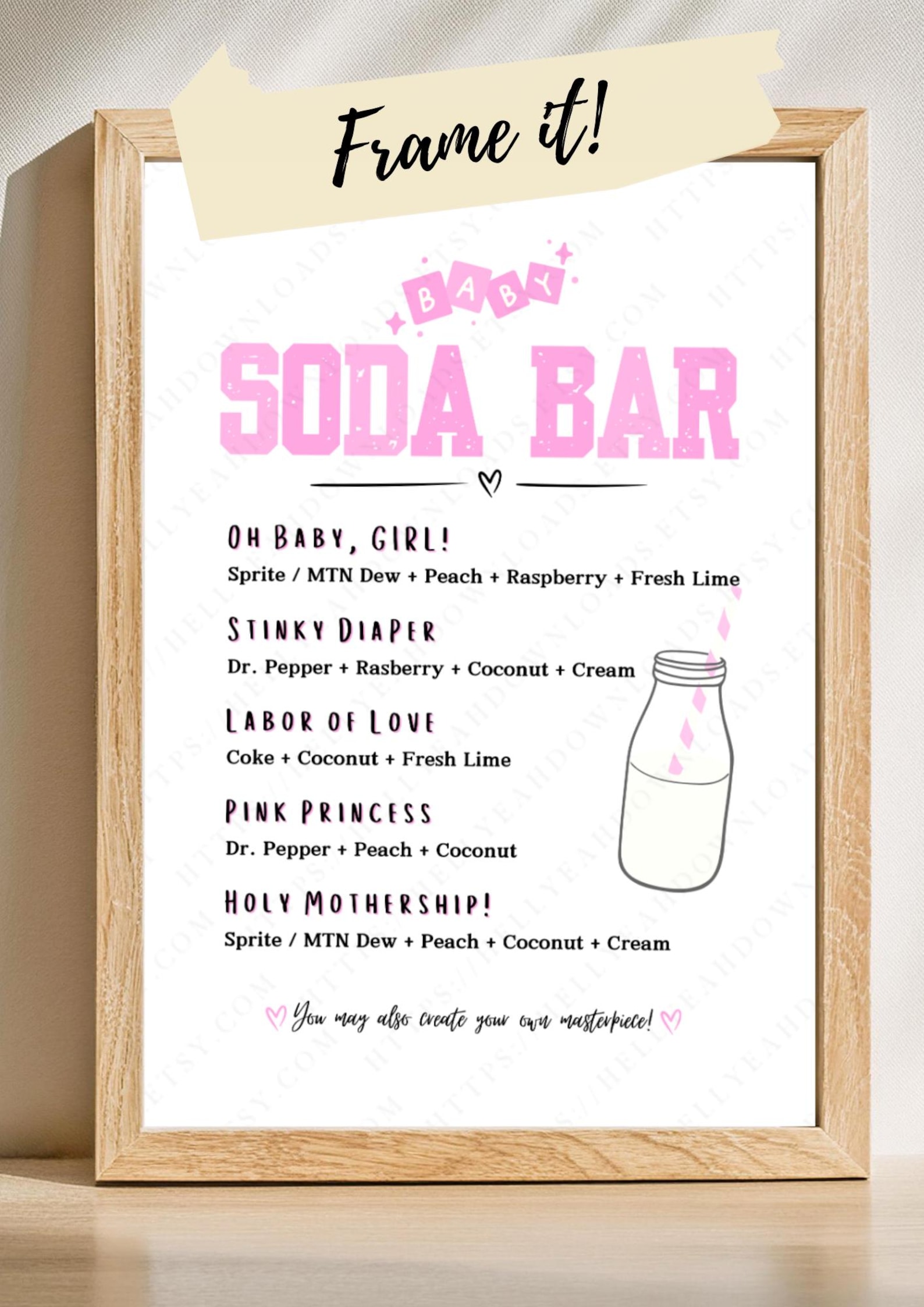 BABY GIRL Soda Bar Menu Template, Pink Baby-themed Drink Names, Baby ...