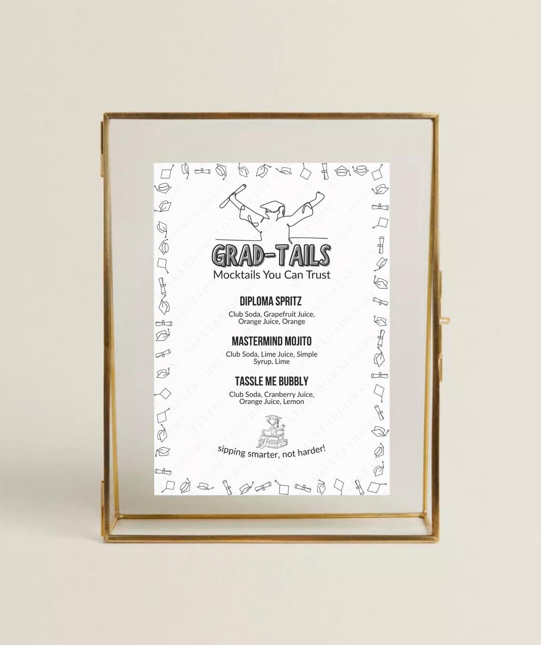 Grad-tails Raised Fists MOCKTAILS Digital Menu, Funny Graduation Bar ...
