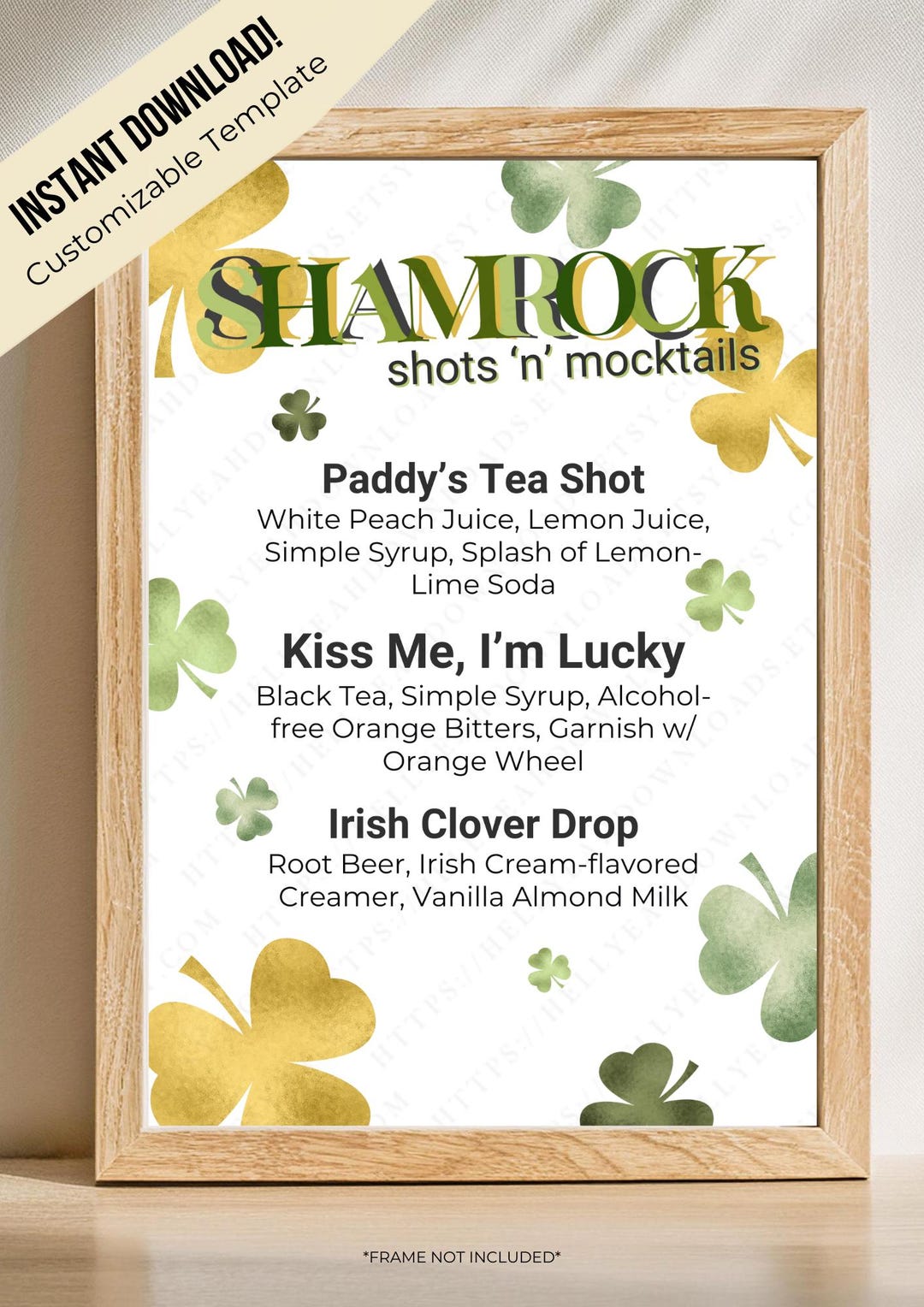 SHAMROCK SHOTS 'n' MOCKTAILS Editable St. Patrick's Day Bar Menu, Irish ...