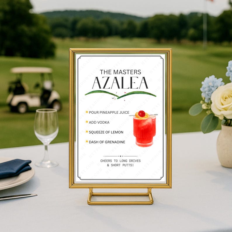 The Masters Azalea Cocktail, Printable Golf Bar Sign, Editable Drink ...