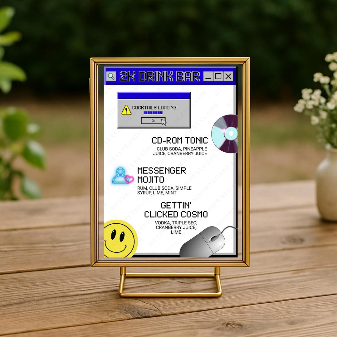 Y2K Drink Bar Cocktails Printable Menu, 2000s Party Cocktail Sign, 90s ...