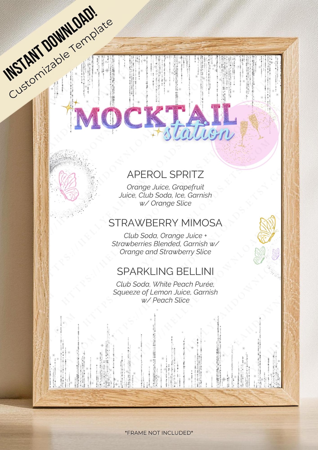Sequin Glitter MOCKTAIL Station Digital Template, SWIFTIE Mocktail Menu ...