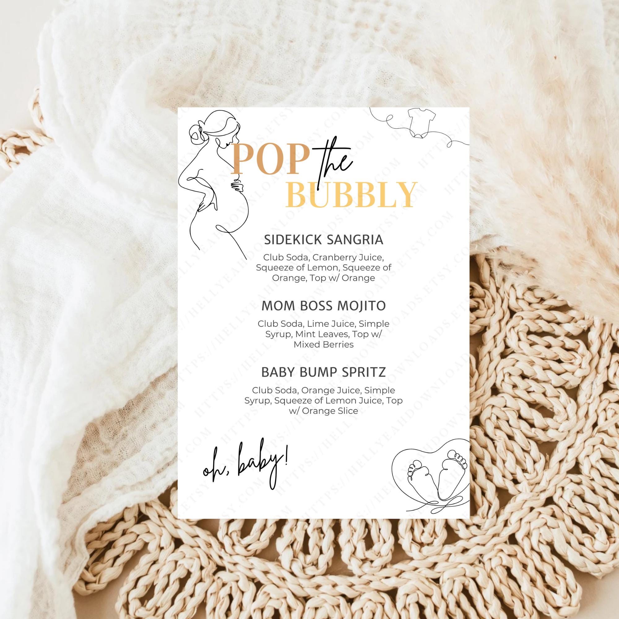 Pop the Bubbly Baby Shower Themed Mocktails Menu, Pregnancy Sips Reveal ...
