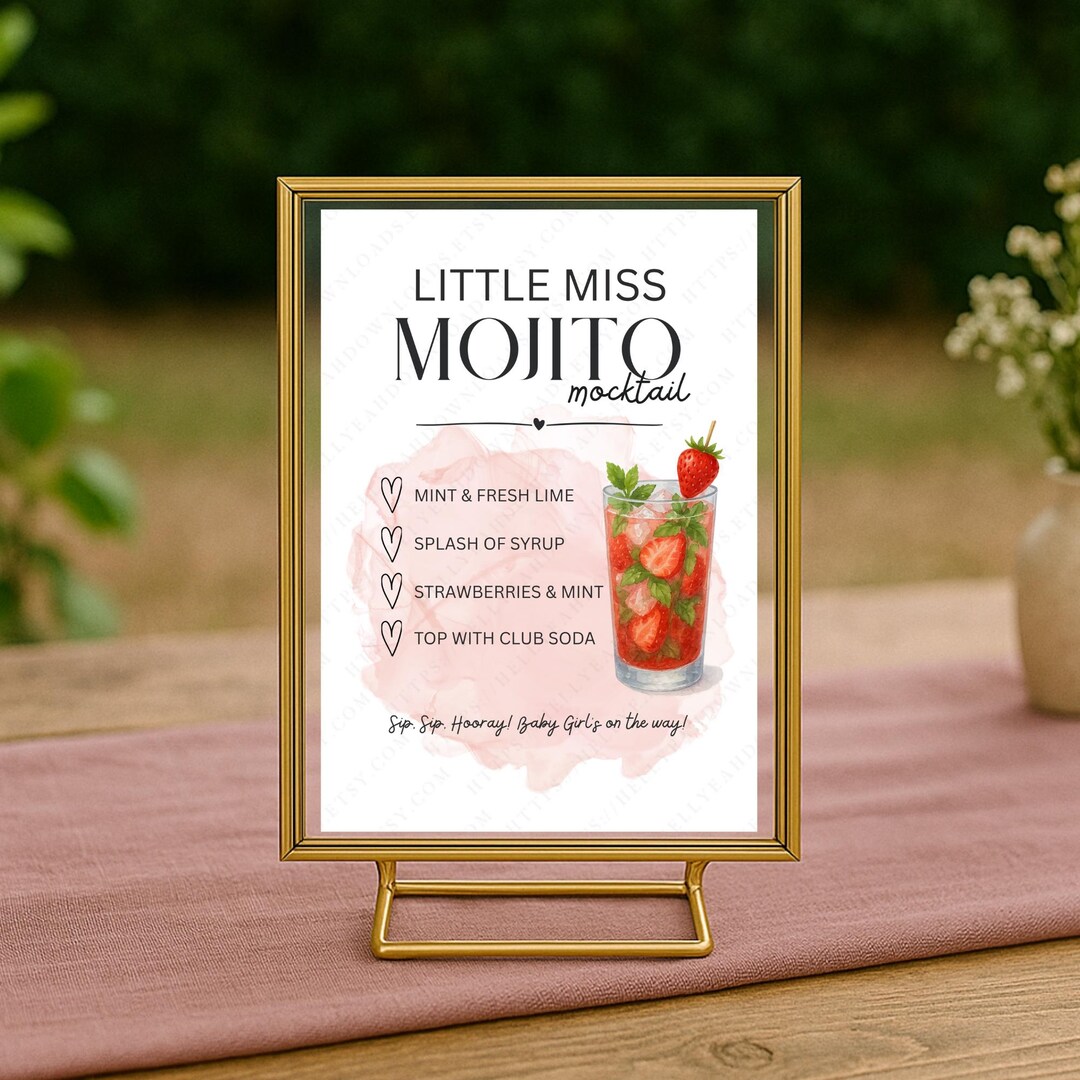 Little Miss Mojito Mocktail Sign, Non-alcoholic Baby Girl Themed Bar ...