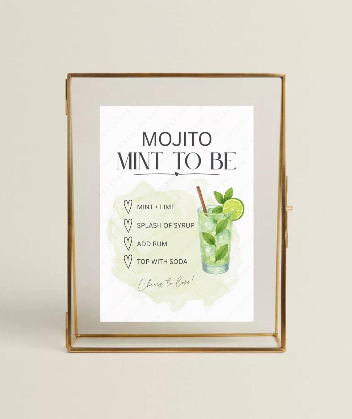 Mojito MINT to BE Wedding Cocktail Drink Menu, Aesthetic DIY Cocktail ...