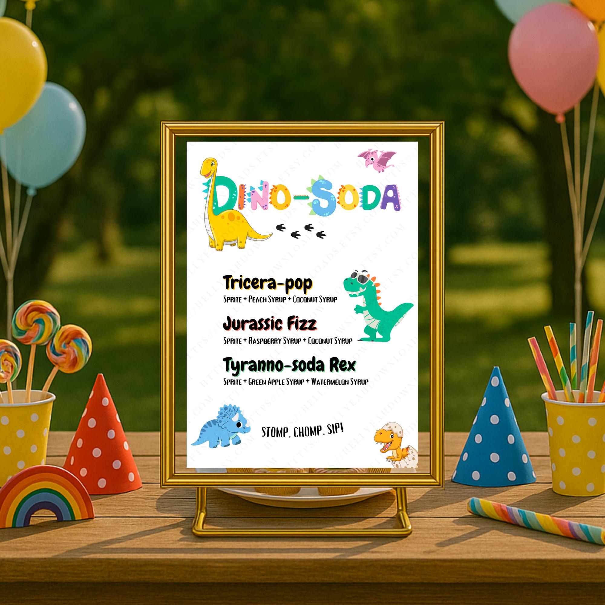 DINO-SODA Cool T-rex Dinosaur Themed Drink Sign, Childrens Dinosaur ...
