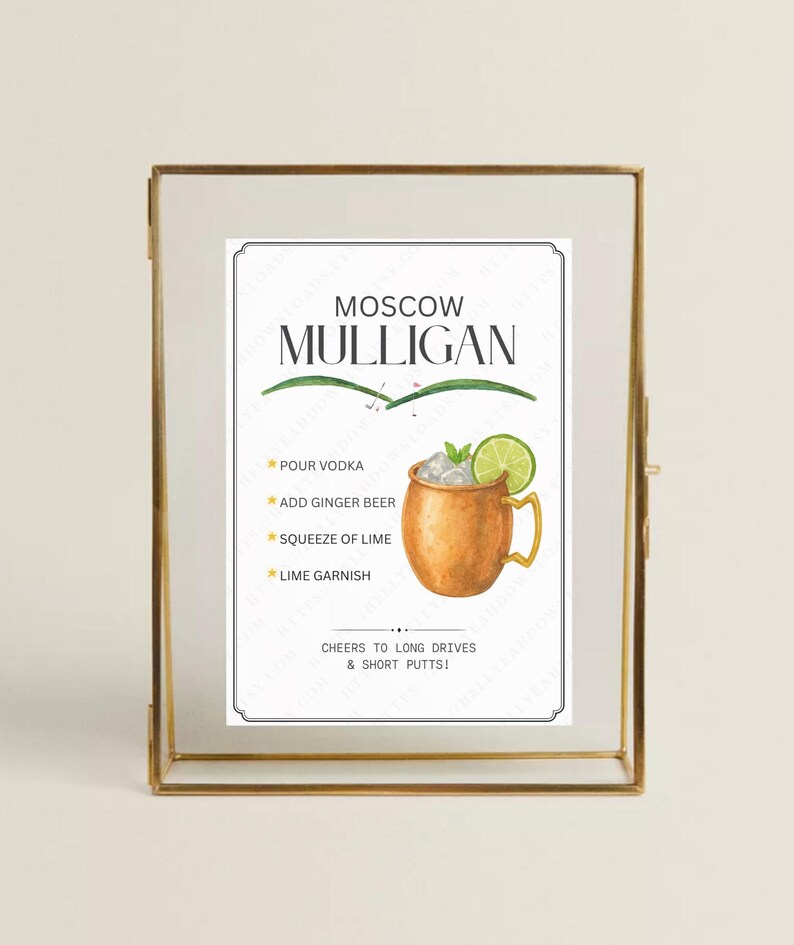 Moscow Mulligan Aesthetic Cocktail Sign for Golf Party, Editable Moscow ...