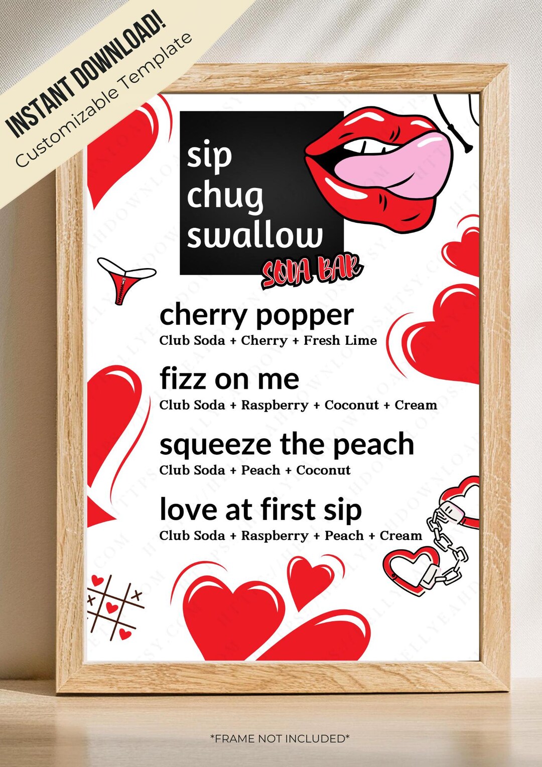 SIP CHUG SWALLOW Soda Bar Template, Naughty Galentines Bar, Spicy ...
