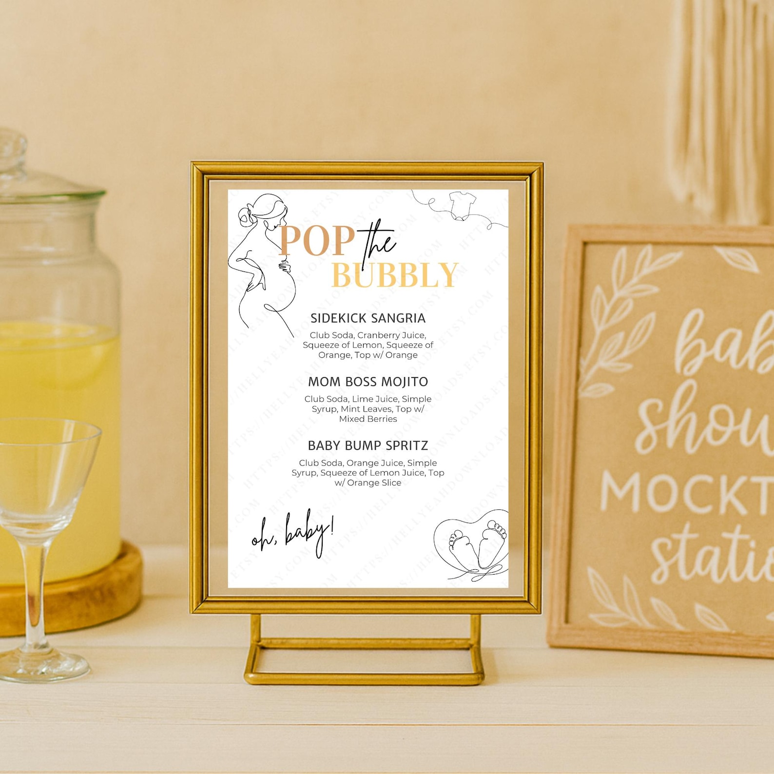 Pop the Bubbly Baby Shower Themed Mocktails Menu, Pregnancy Sips Reveal ...