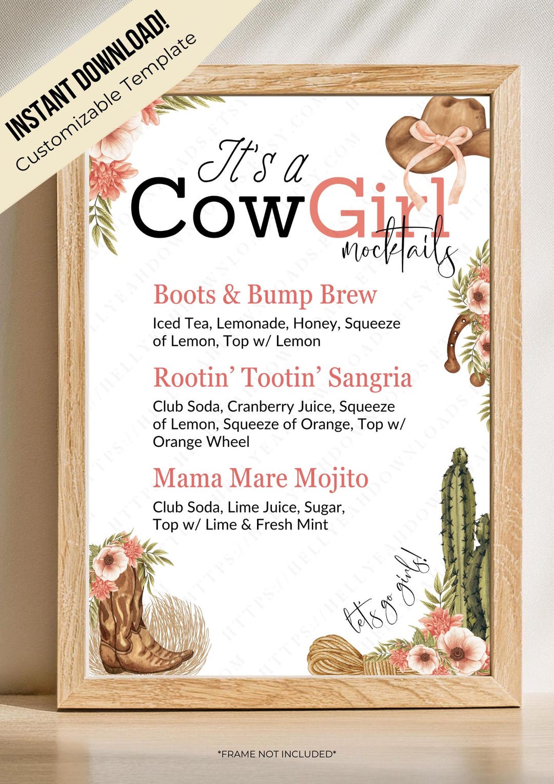Its a Cowgirl Chic Mocktails Bar Menu, Western Mocktail Bar, Floral ...