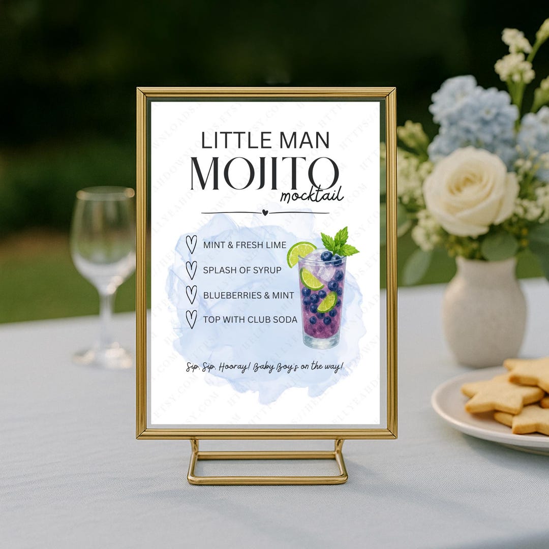 Little Man Mojito Mocktail Sign, Printable Baby Boy Drink Bar Guide ...