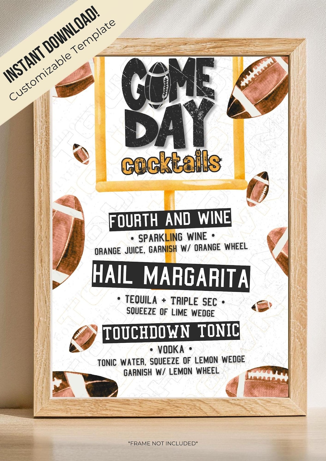 GAME DAY COCKTAILS Template, Super Bowl Game Drink Menu, Football ...