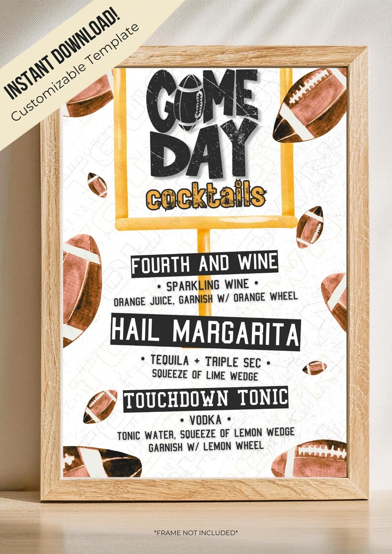 GAME DAY COCKTAILS Template, Super Bowl Game Drink Menu, Football ...