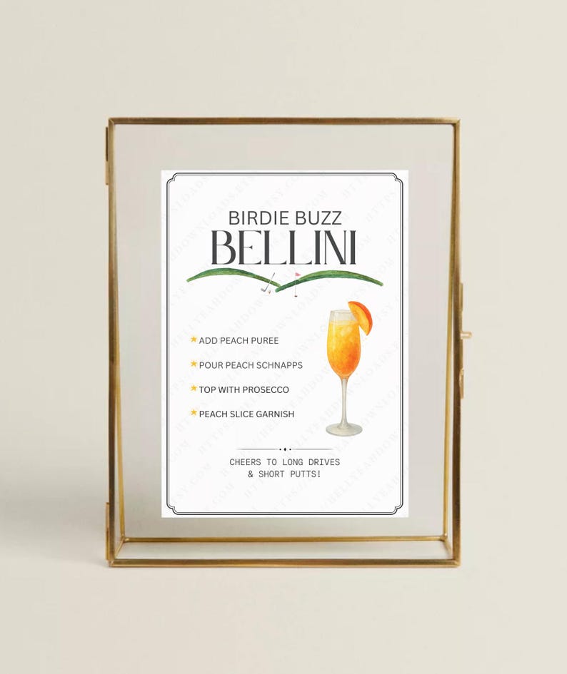 Birdie Buzz Bellini, Printable Golf Brunch Cocktail Sign, Editable ...
