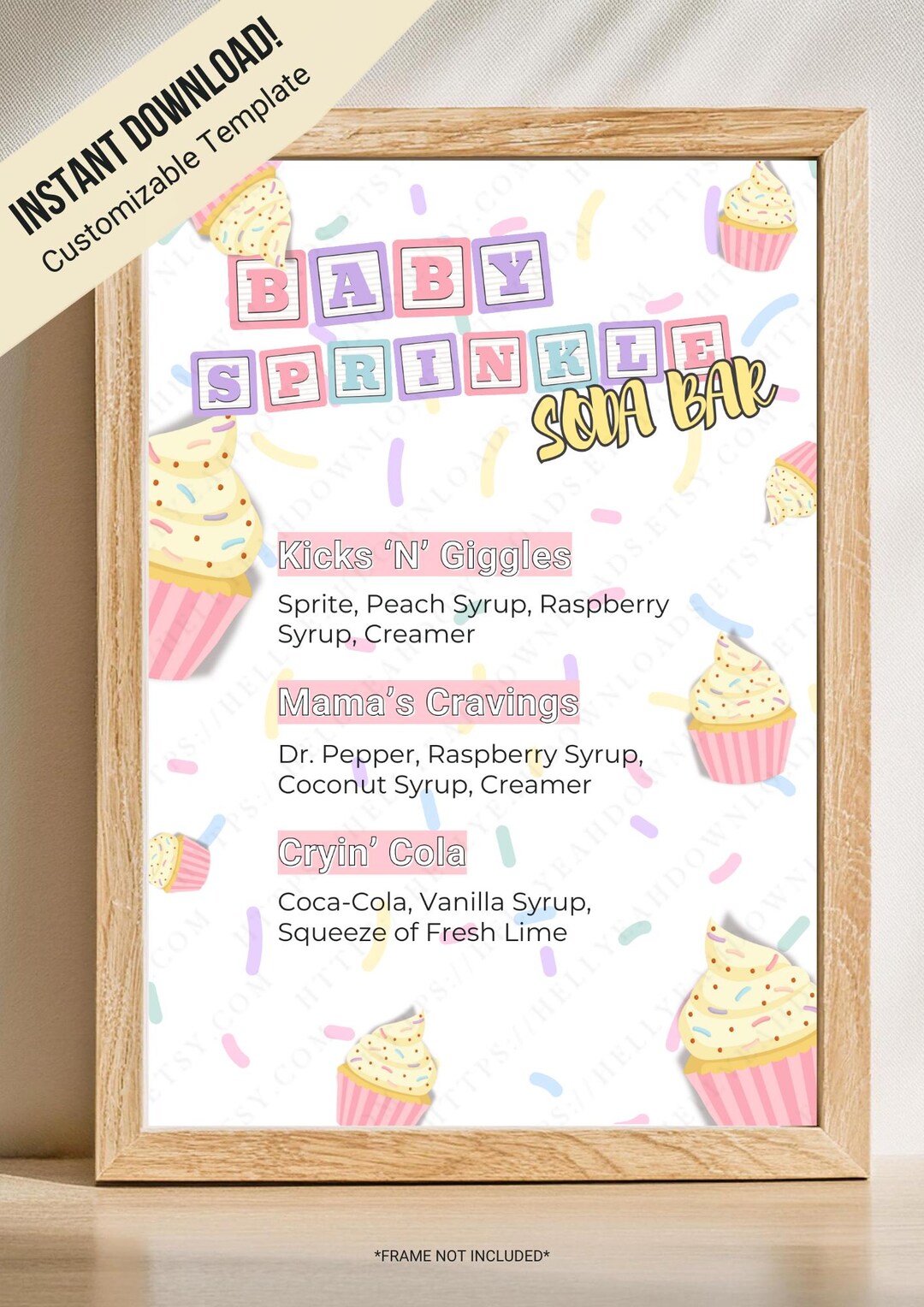 BABY SPRINKLE Cupcakes Soda Theme Menu, Baby Sprinkle Shower Beverages ...