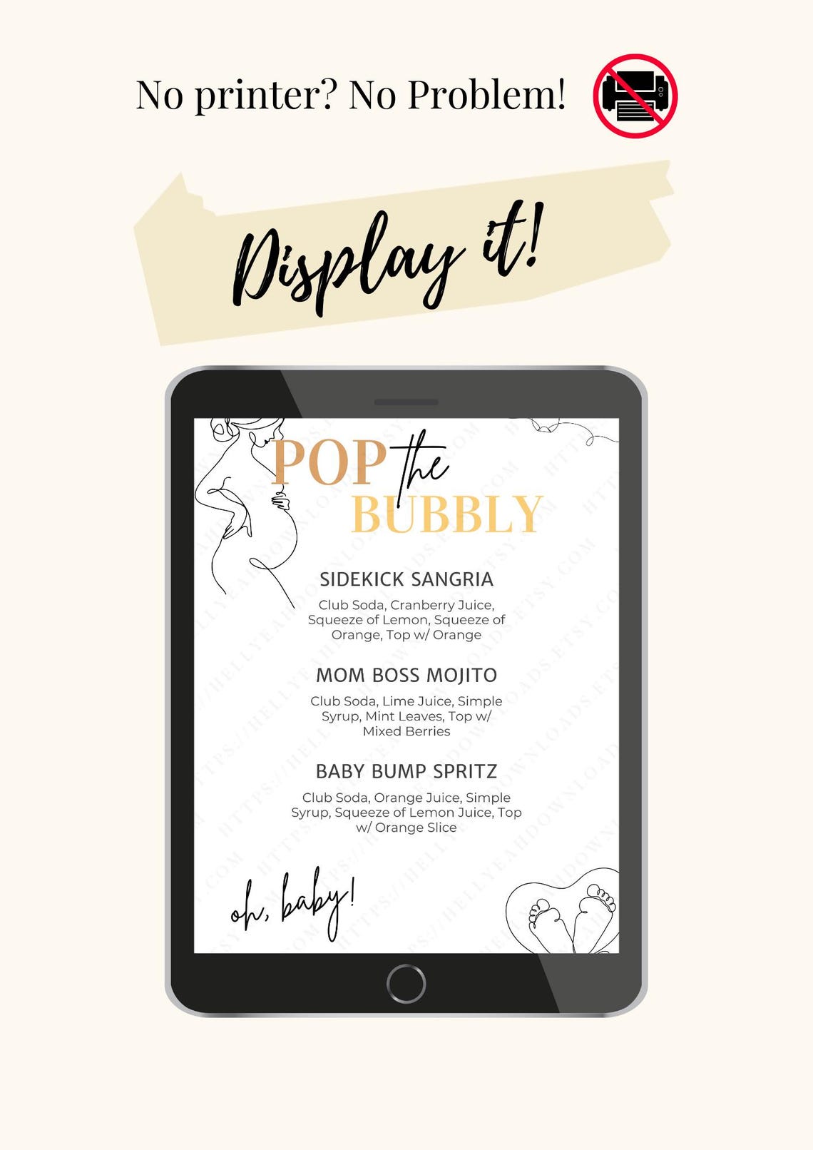 Pop the Bubbly Baby Shower Themed Mocktails Menu, Pregnancy Sip & See ...