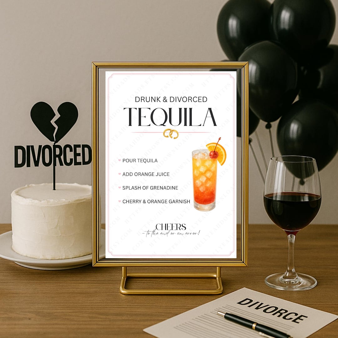 Drunk and Divorced Tequila DIY Bar Station, Printable Cocktail Guide ...