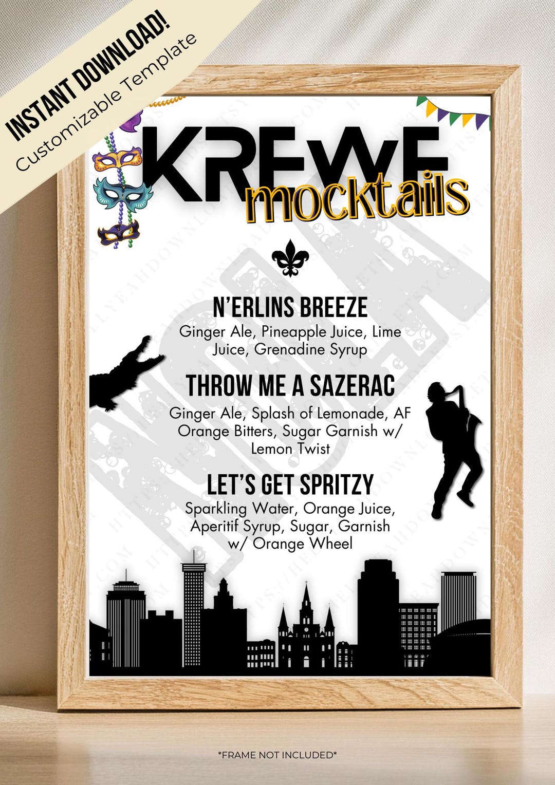 Mardi Gras KREWE MOCKTAILS Customizable Bar Menu, Drink Menu for Mardi ...