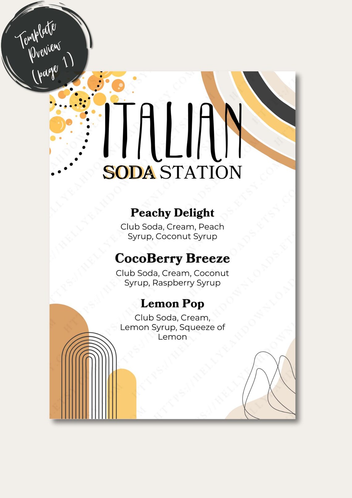 Italian Soda Station at Home Party Menu, Multi-use Printable Italian ...