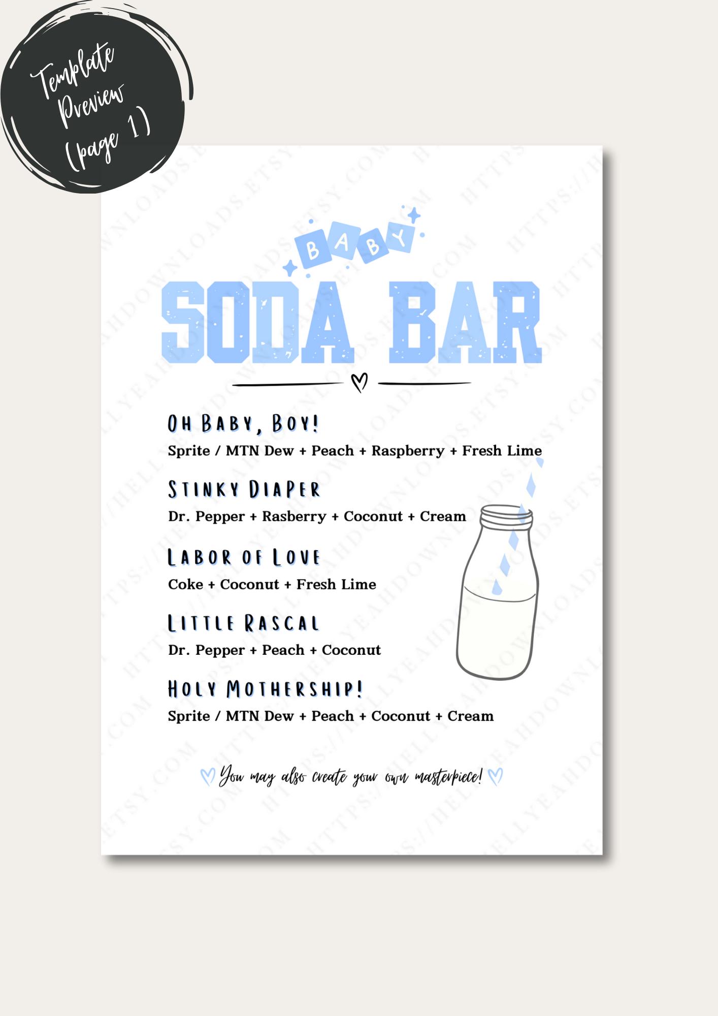 BABY BOY Soda Bar Menu Template, Baby-themed Drink Bar, Customizable ...
