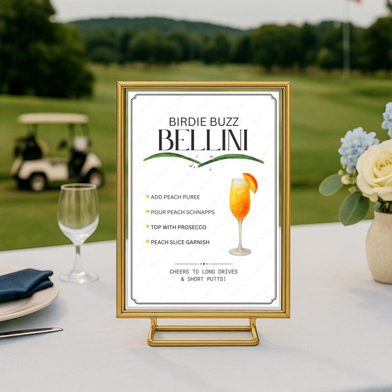 Birdie Buzz Bellini, Printable Golf Brunch Cocktail Sign, Editable ...